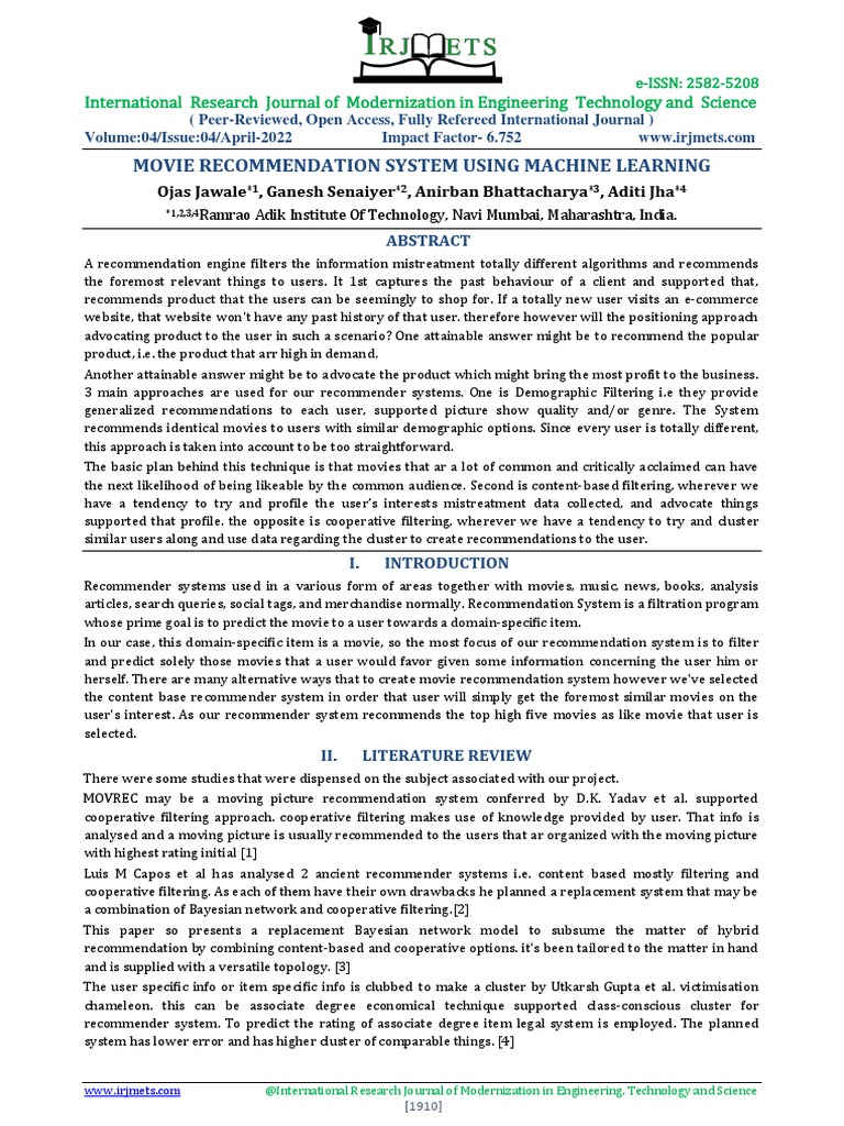 Movie Recommendation - 01 | PDF | Machine Learning | Computing