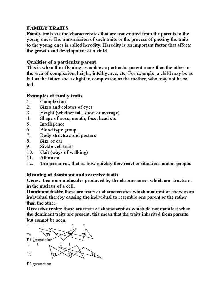 Family Traits | Download Free PDF | Heredity | Dominance (Genetics)