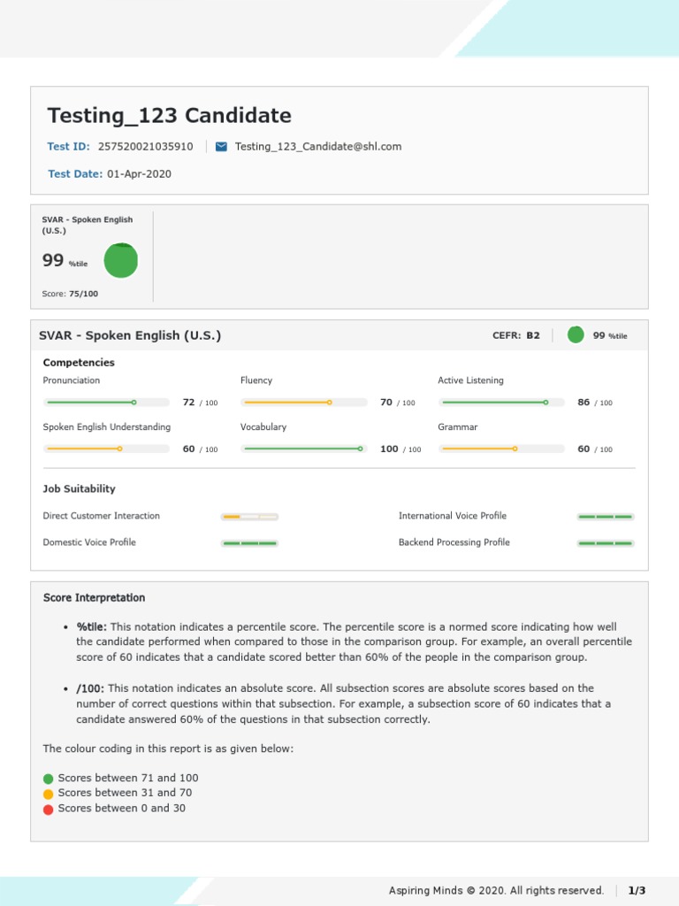 Svar TC Sample Report | PDF | English Language | Speech
