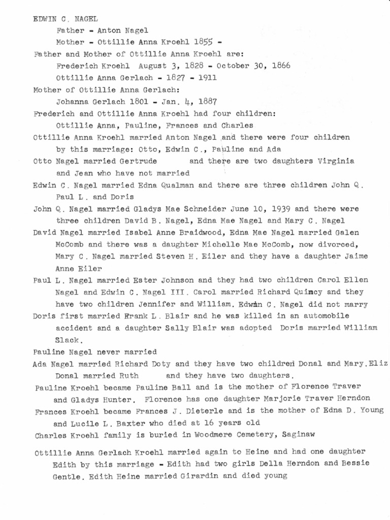 Nagel Family Genealogy | PDF