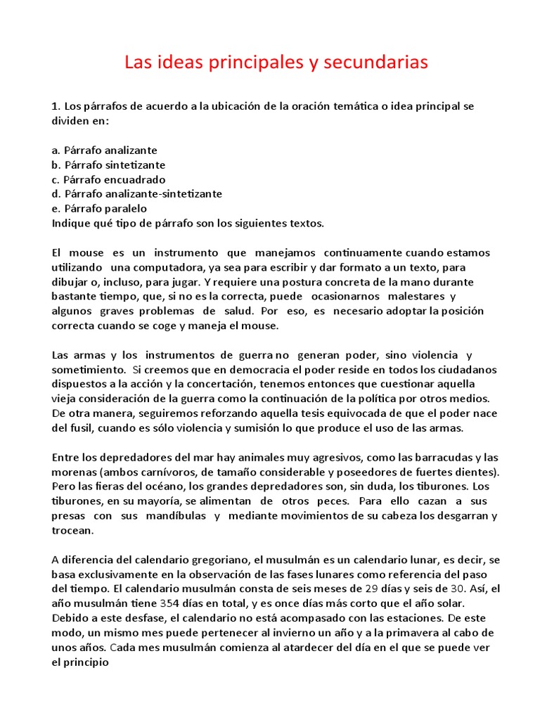 Las Ideas Principales y Secundarias | PDF
