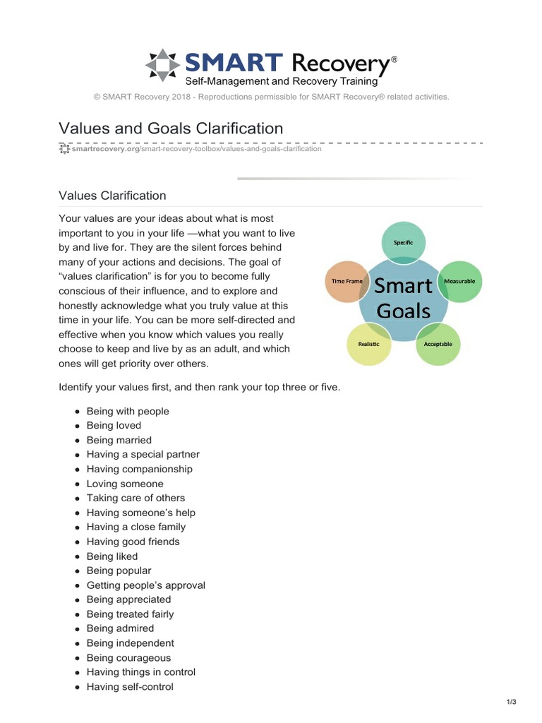 Smartrecovery.org-Values and Goals Clarification | PDF | Social ...