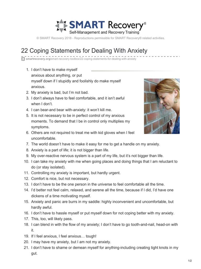22 Coping Statements For Dealing With Anxiety | PDF