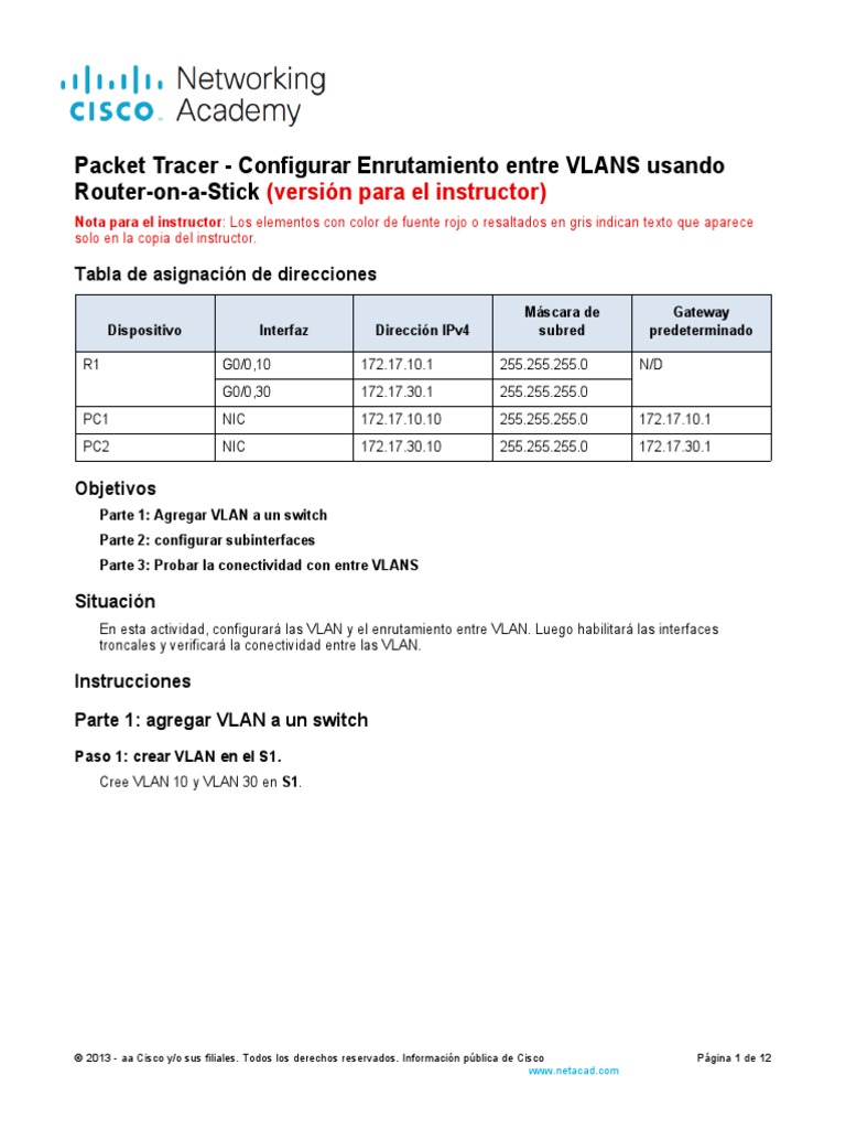 4.2.7 Packet Tracer - Configure Router-on-a-Stick Inter-VLAN Routing ...