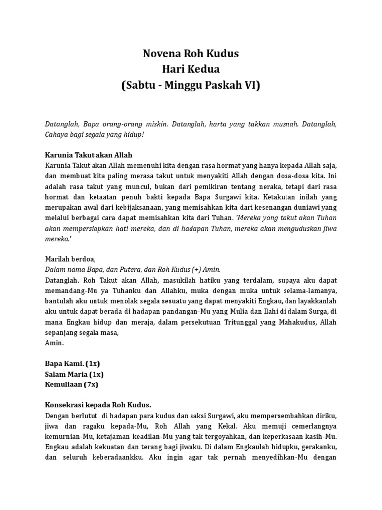 Novena Roh Kudus EWTN - Day 2 | PDF