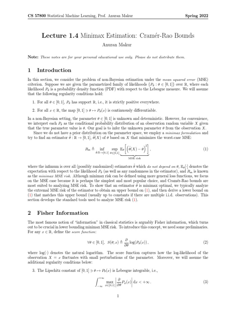 Lecture 1.4 | PDF | Estimator | Bias Of An Estimator
