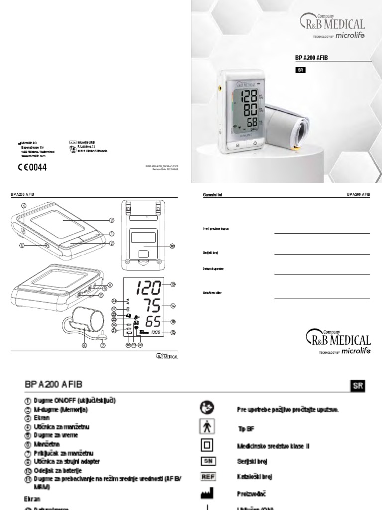 Aparat Za Merenje Pritiska RB by Microlife Bpa200afib Uputstvo | PDF