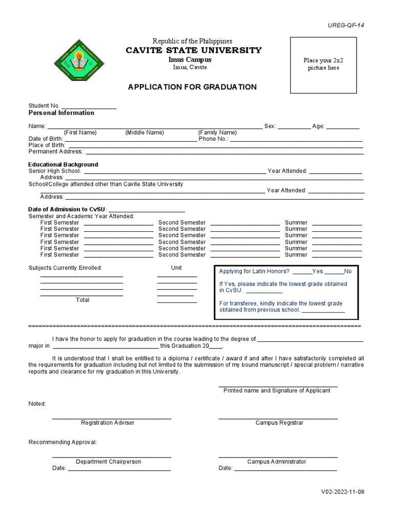 UREG QF 14 Application For Graduation Revision 1 | PDF | Academic Term ...