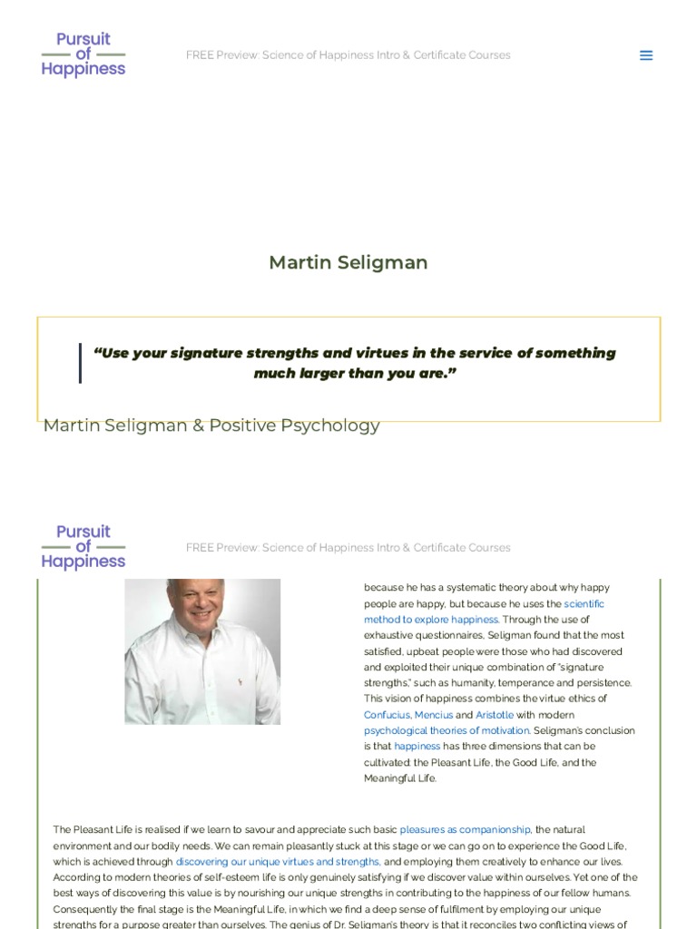 Seligman's Positive Psychology Insights | PDF | Positive Psychology ...
