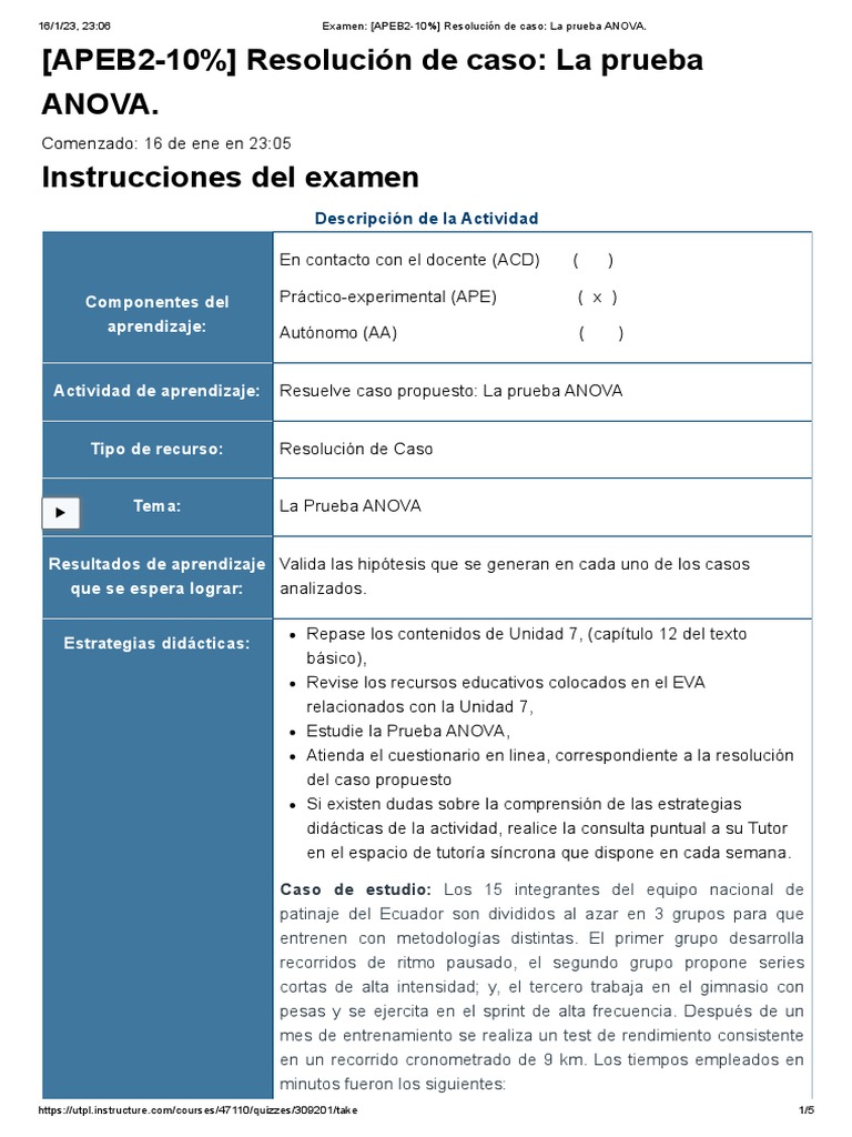 Examen - (APEB2-10%) Resolución de Caso - La Prueba ANOVA | PDF | Science | Ciencia cognitiva
