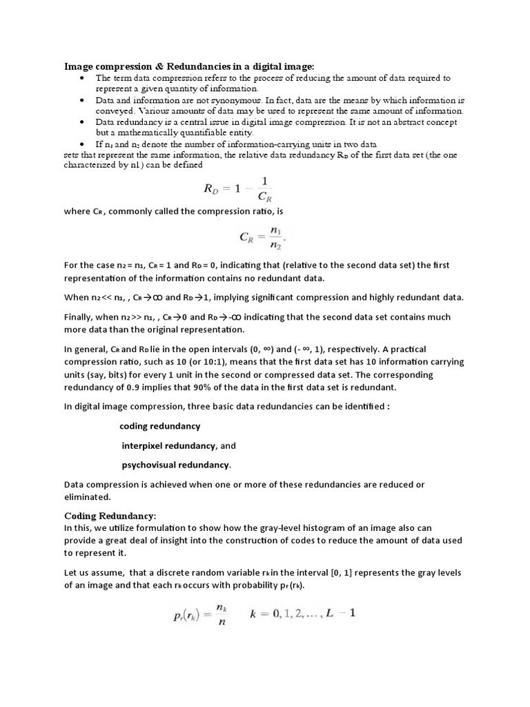 Image Compression & Redundancies in A Digital Image:: Interpixel Redundancy, and | PDF | Data ...