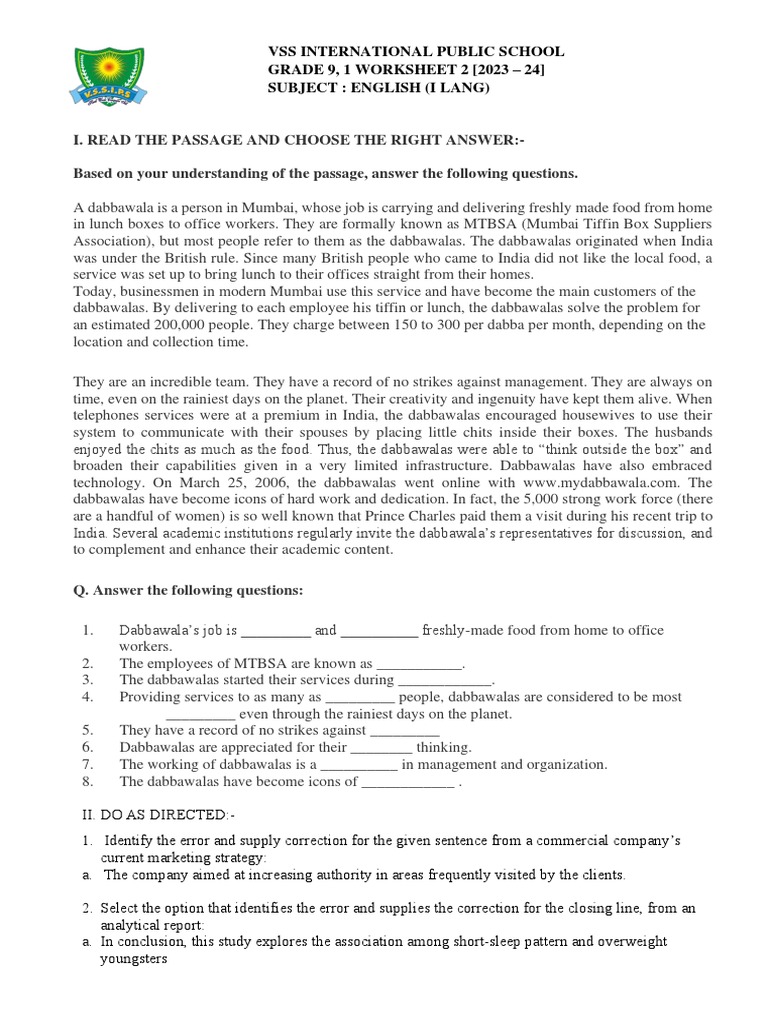 English Class 9 Ws 2 | PDF | Communication