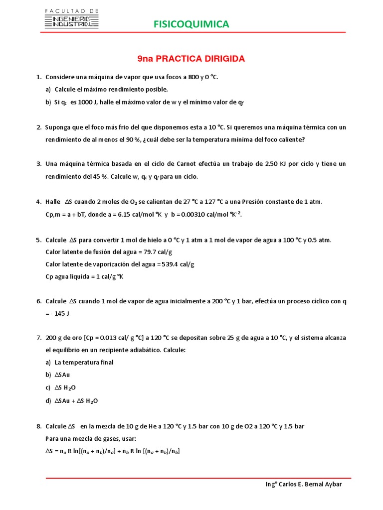 Practica Dirigida 9 | PDF | Agua | Calor latente