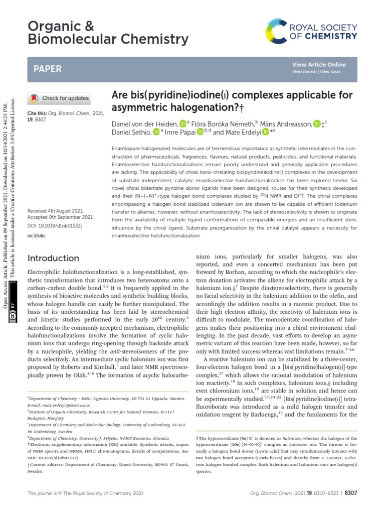 Bis(pyridine)iodine(I) Complexes for Asymmetric Halogenation | PDF ...
