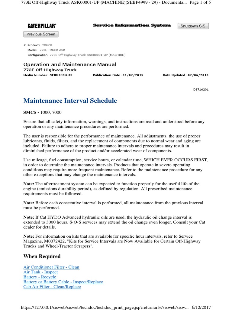 Maintenance Interval Schedule PM | PDF | Axle | Bearing (Mechanical)