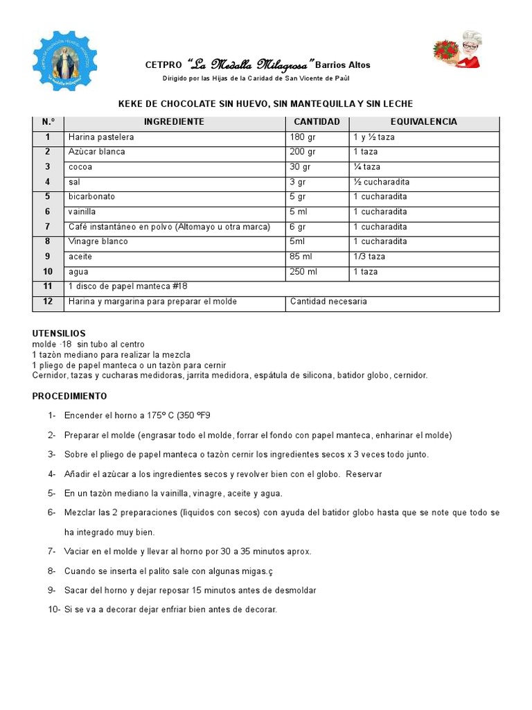 QUEQUE SIN HUEVO y SIN LECHE | PDF | Alimentos | Comida y bebida