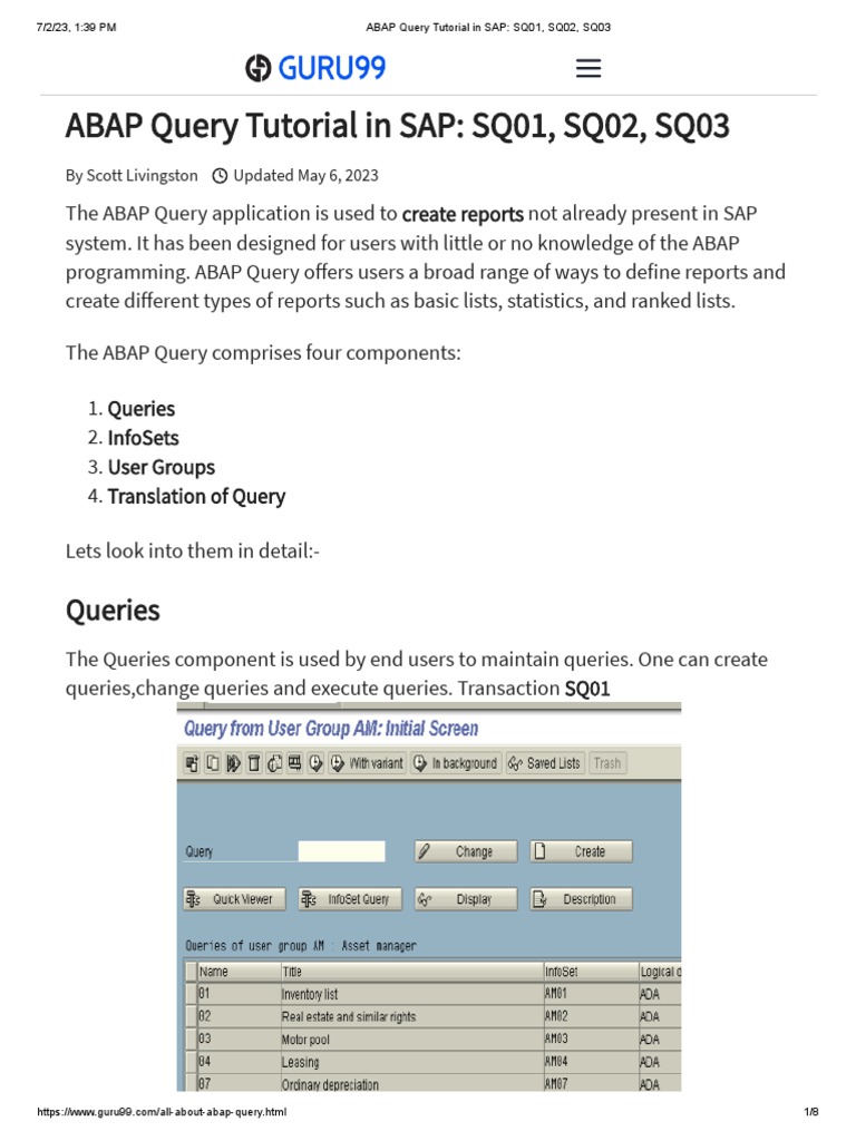 ABAP Query Tutorial in SAP - SQ01, SQ02, SQ03 | Download Free PDF | Computing | Software Engineering