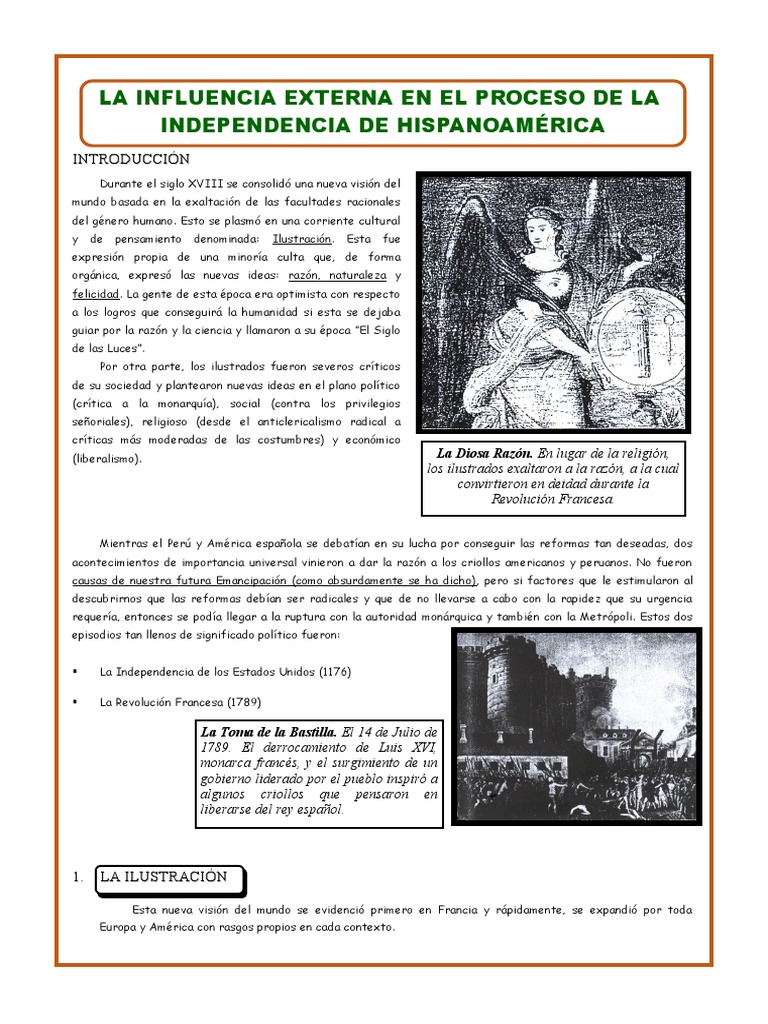 La Influencia Externa en La Independencia de Hispanoamérica para Tercer Grado de Secundaria ...