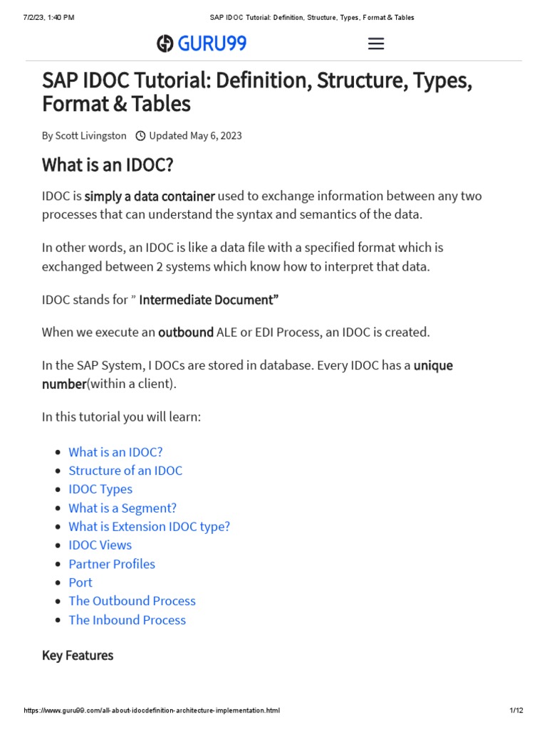 SAP IDOC Tutorial - Definition, Structure, Types, Format & Tables | PDF | Electronic Data ...