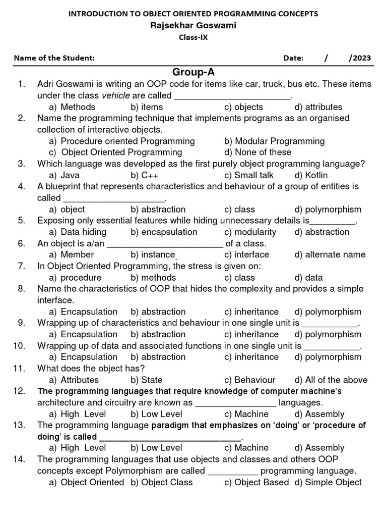 Java Mcq Set 1 Ix Pdf Object Oriented Programming Class Computer Programming 