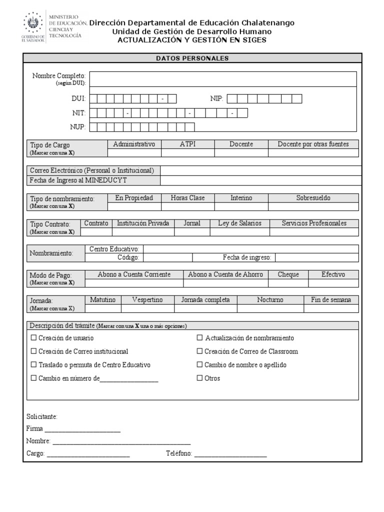 Formulario gestion SIGES - 2023 actualizado | PDF