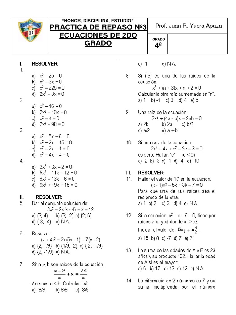 Ecuaciones de 2do Grado 2023 | PDF | Matemáticas | Álgebra