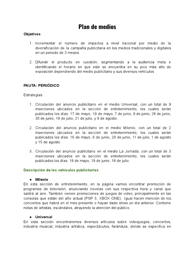 Plan de Medios | PDF | Publicidad | Revistas