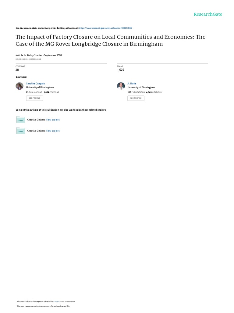 The Impact of Factory Closure On Local Communities | PDF | Unemployment ...