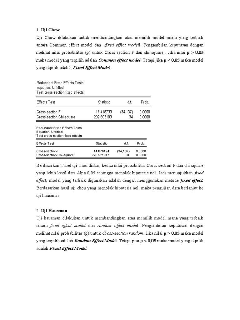 Uji Chow dan Hausman pada Model Efek | PDF | Metode & Bahan Ajar