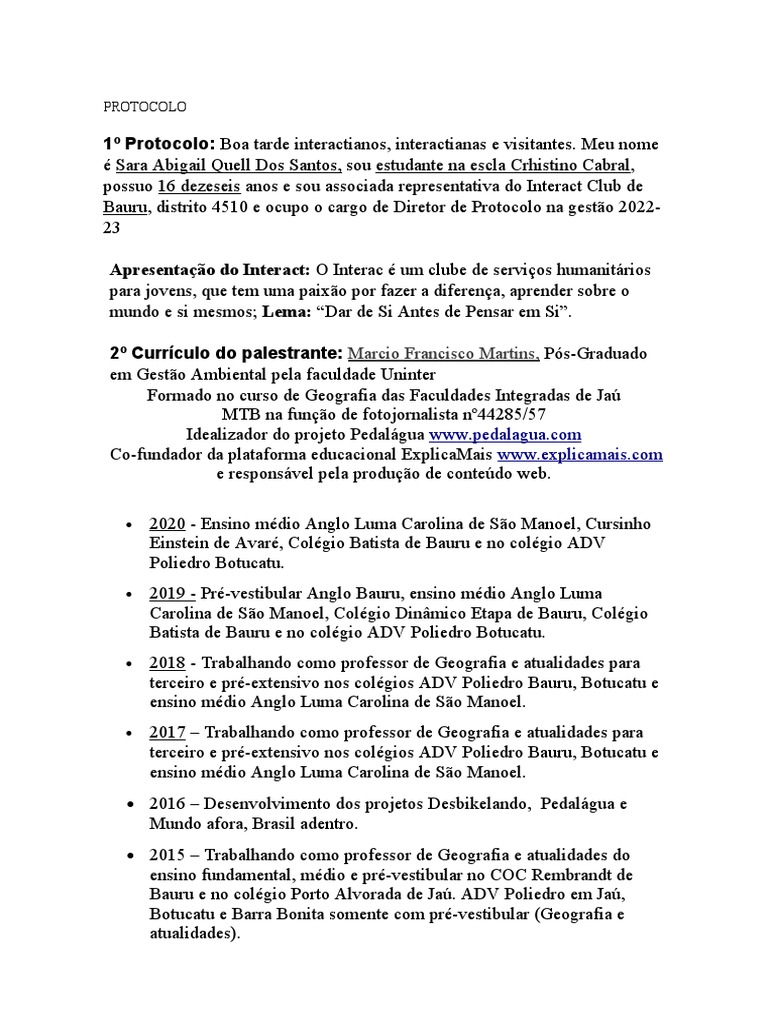 Protocolo Modelo para Day 3.0 | PDF | Ciências Sociais