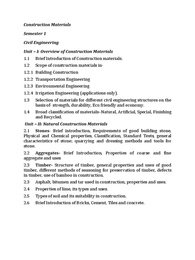 Construction Materials Unit 1 | PDF | Civil Engineering | Building ...