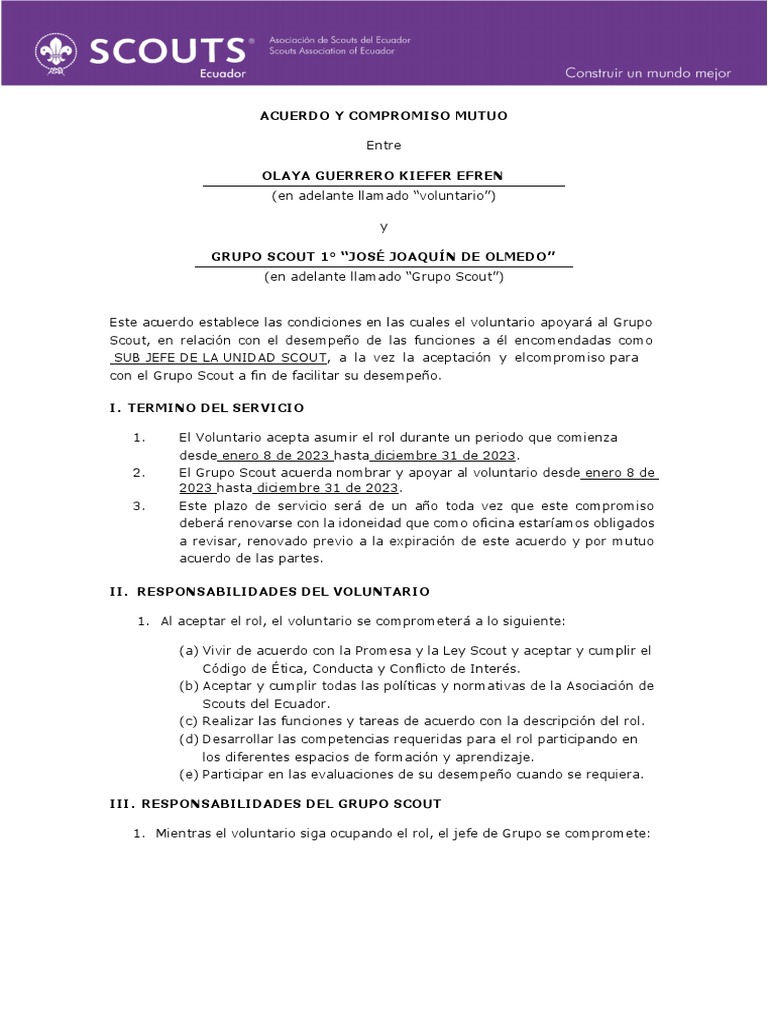 Formato de Acuerdo y Compromiso Mutuo - Grupo Scout | PDF | Exploración