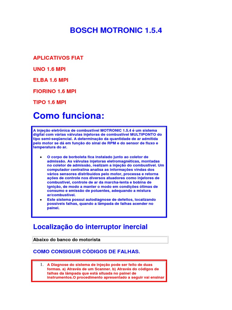 Injeçao Eletronica BOSCH MOTRONIC 1 | PDF | Injeção eletrônica | Motores