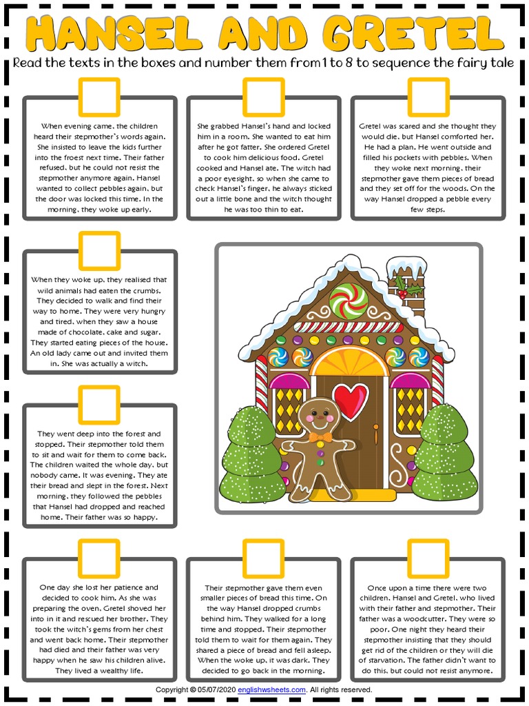 Hansel and Gretel Esl Printable Sequencing the Story Worksheet for Kids ...