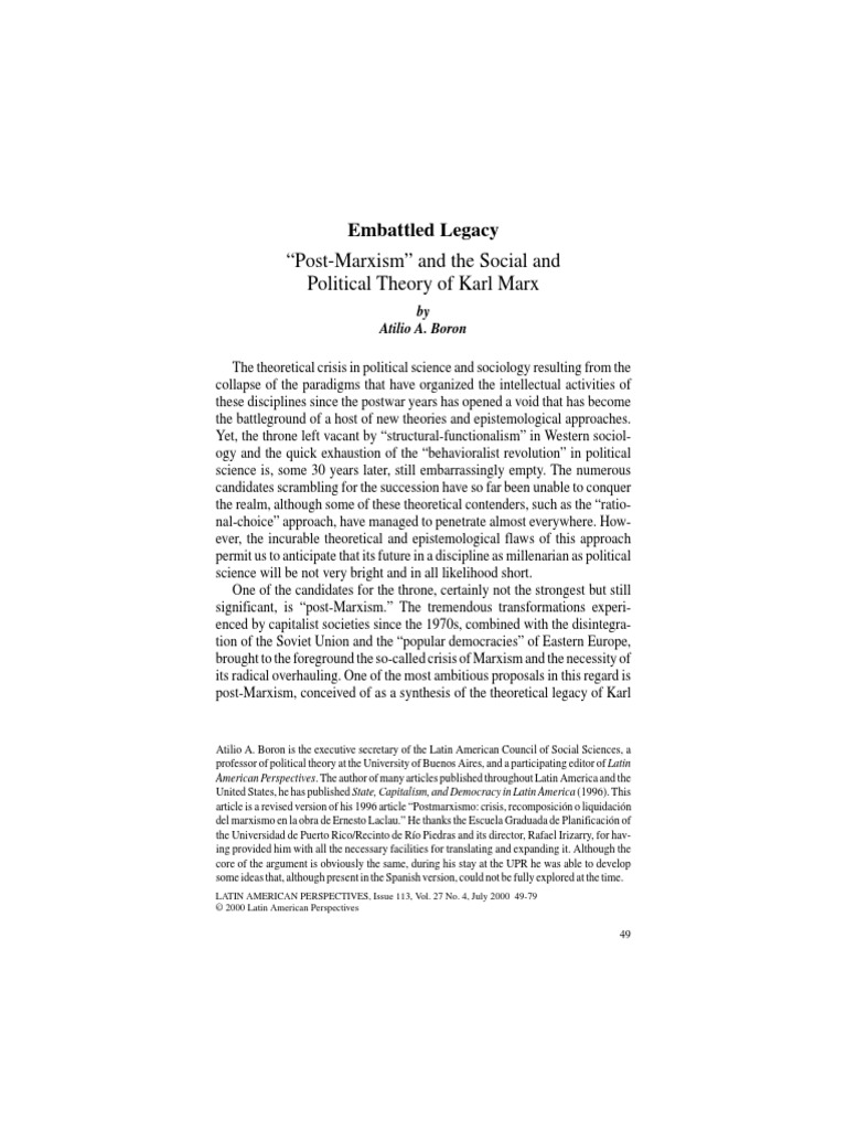 "Post-Marxism" and The Social and Political Theory of Karl Marx | PDF ...