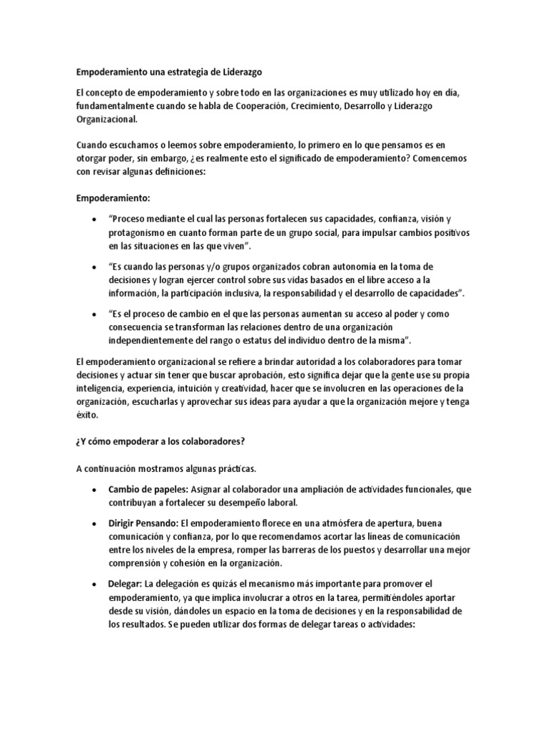 Empoderamiento Una Estrategia de Liderazgo | PDF | Empoderamiento | Liderazgo
