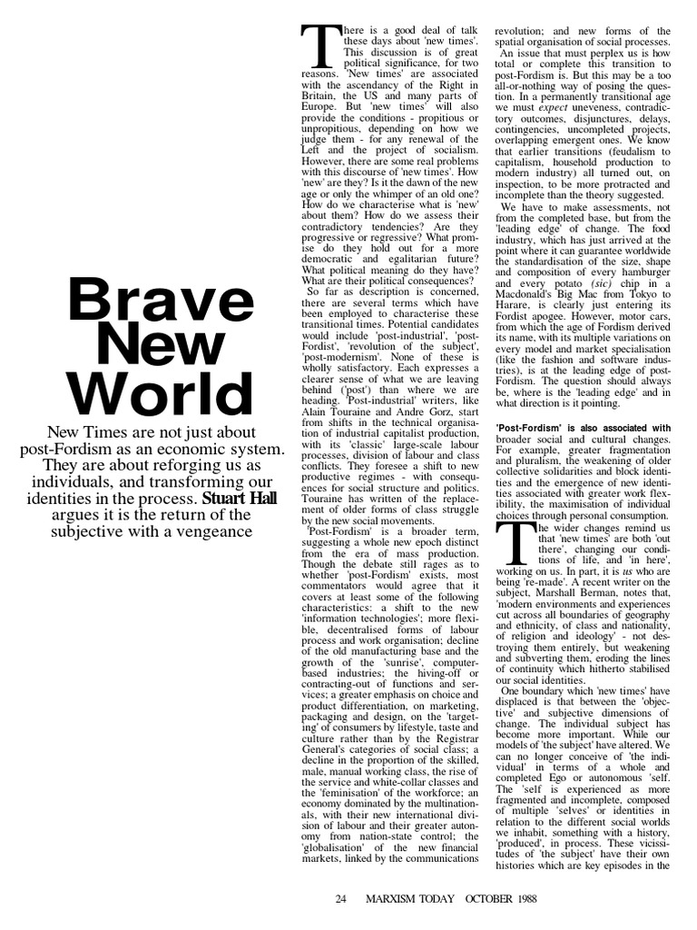 Stuart Hall - Brave New World | PDF | Socialism | Feminism