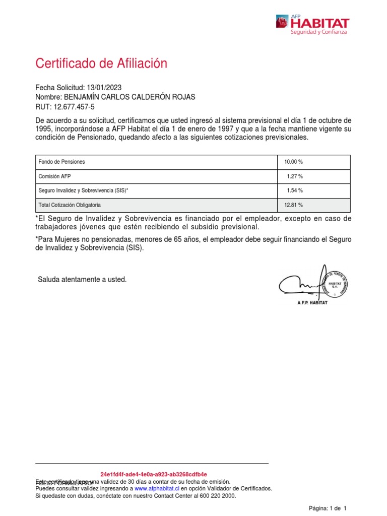 Certificado Afp Habitat | PDF