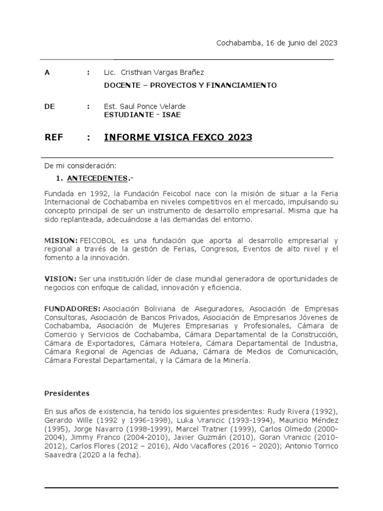 Informe Visita Fexco | PDF | Economias