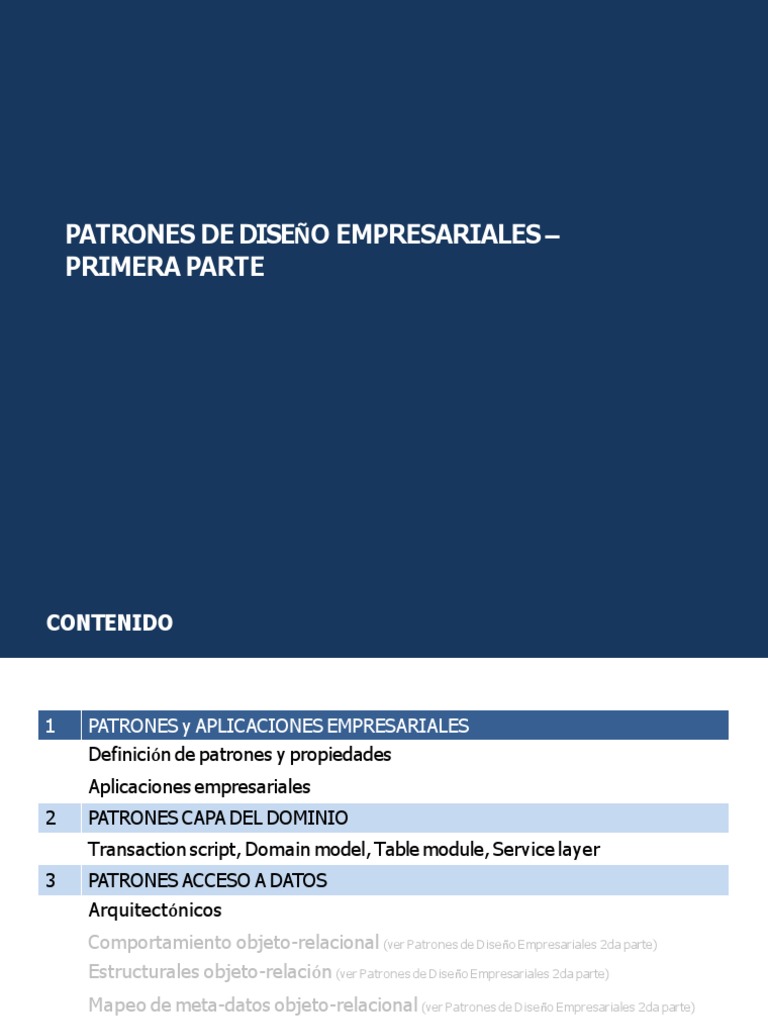 15 Patrones de Diseno Empresariales - Primera Parte | PDF | SQL | Bases de datos