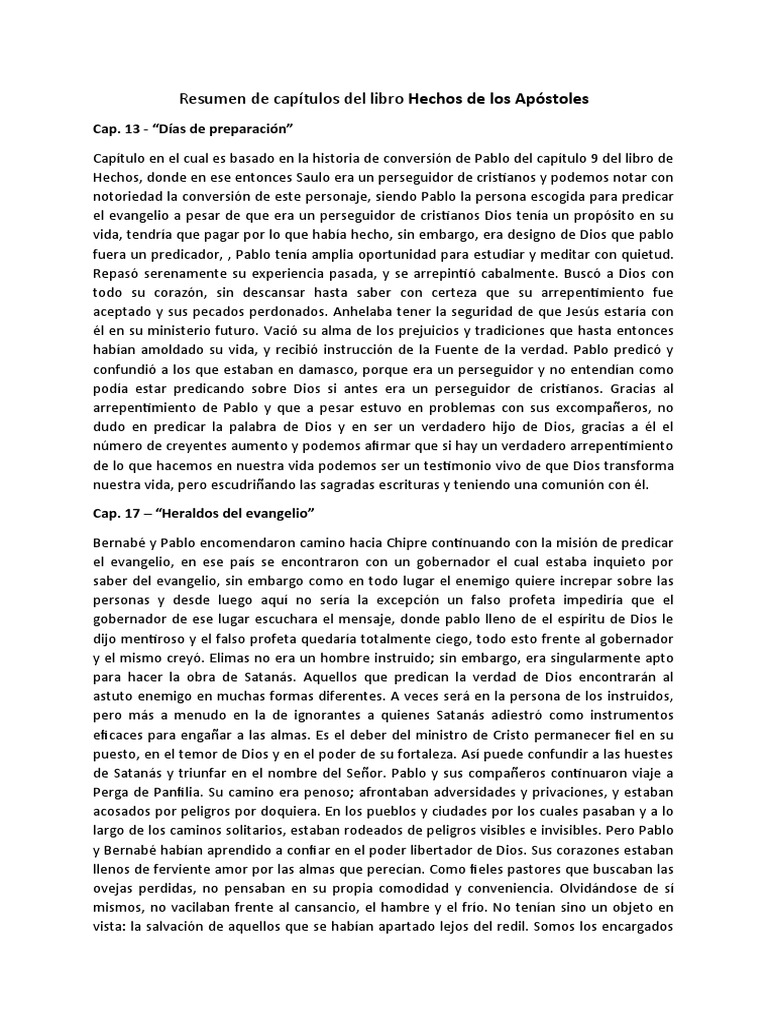 Resumen de Capítulos Del Libro Hechos de Los Apóstoles | PDF | Pablo el ...