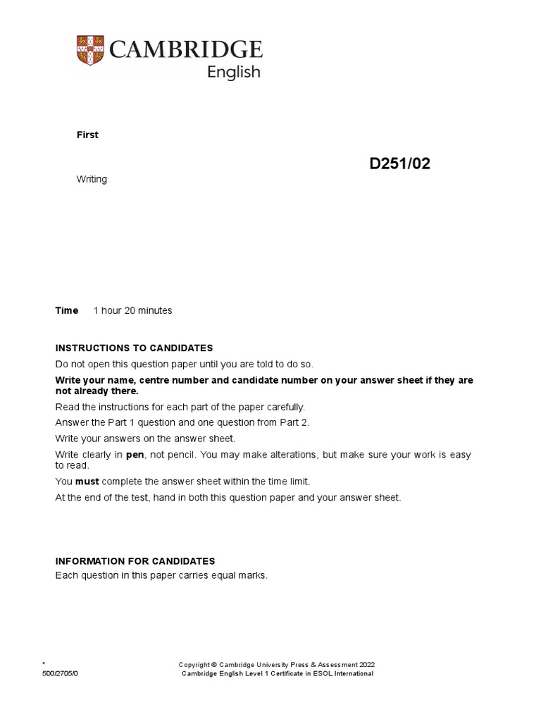 B2 First sample paper 1 Writing 2022 | PDF | Question