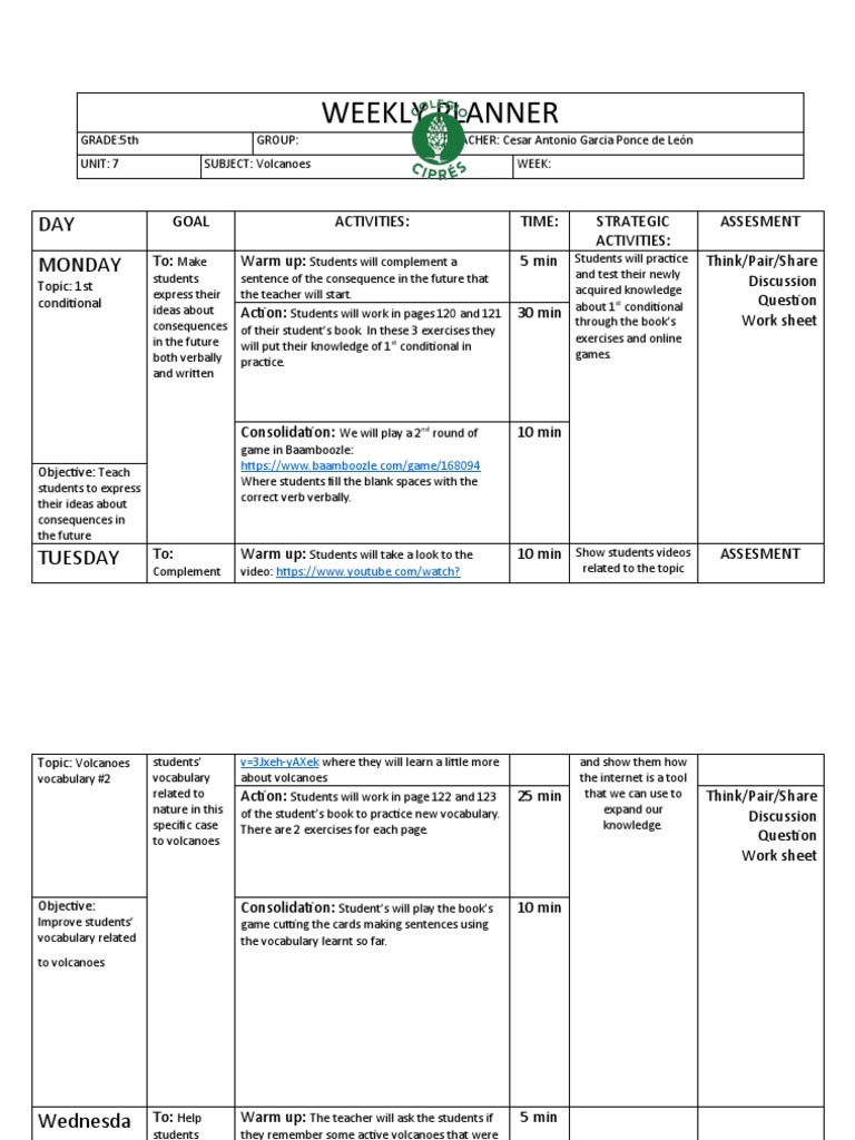 24 02 WEEKLY PLANNER 5th Grade | PDF | Educational Assessment | Teachers