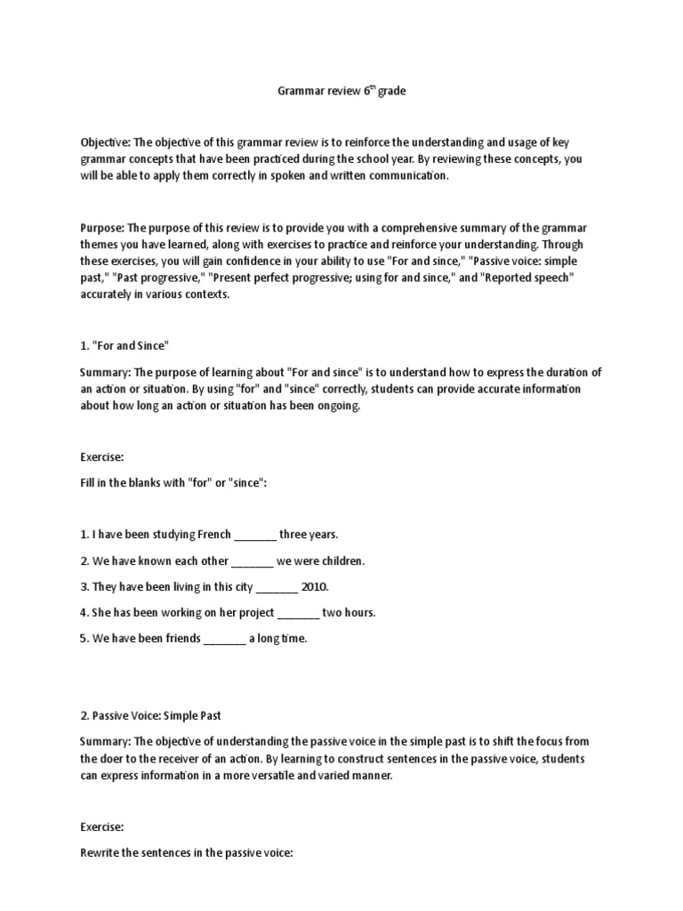 Grammar Review 6th Grade | PDF | Grammatical Tense | Understanding