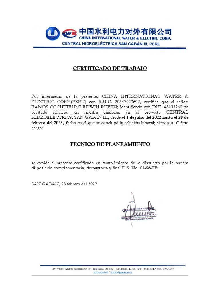 Certificado de Trabajo | PDF
