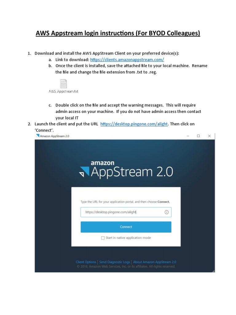 Aws Appstream Login Instructions Byod Colleagues Pdf
