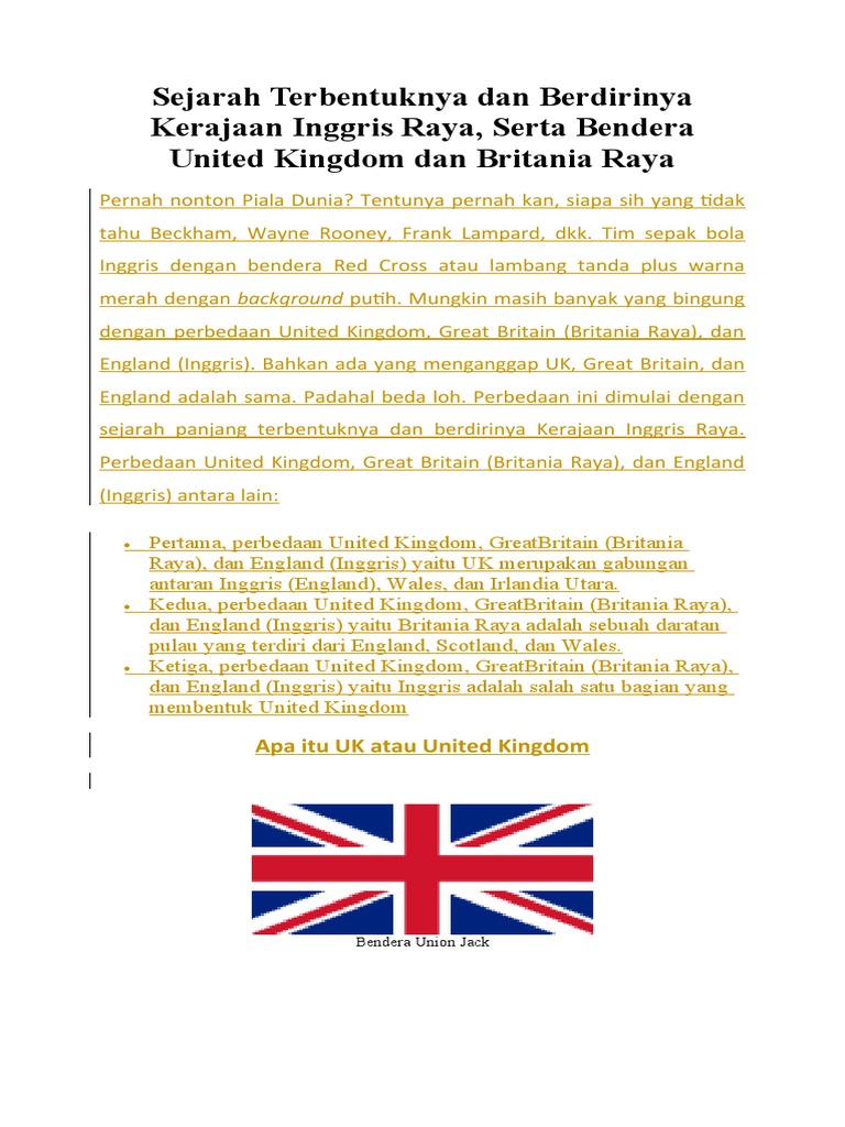Sejarah Terbentuknya dan Berdirinya Kerajaan Inggris Raya | PDF