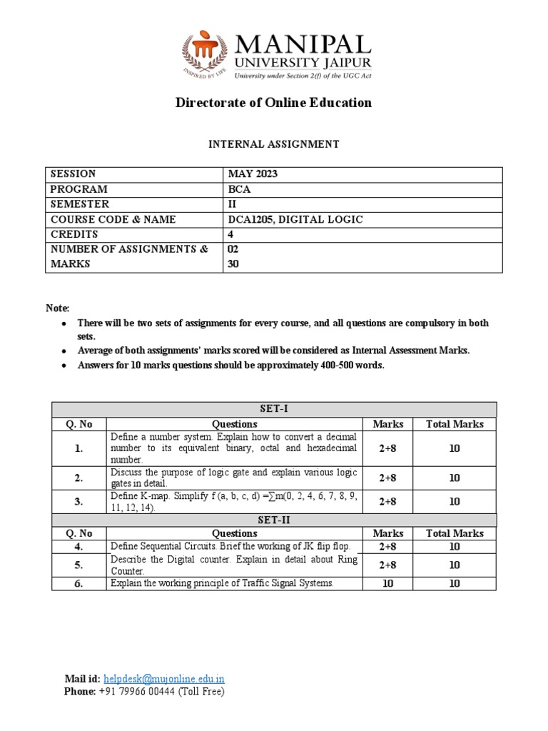 BCA Digital Logic Internal Assignment May 2023 | PDF