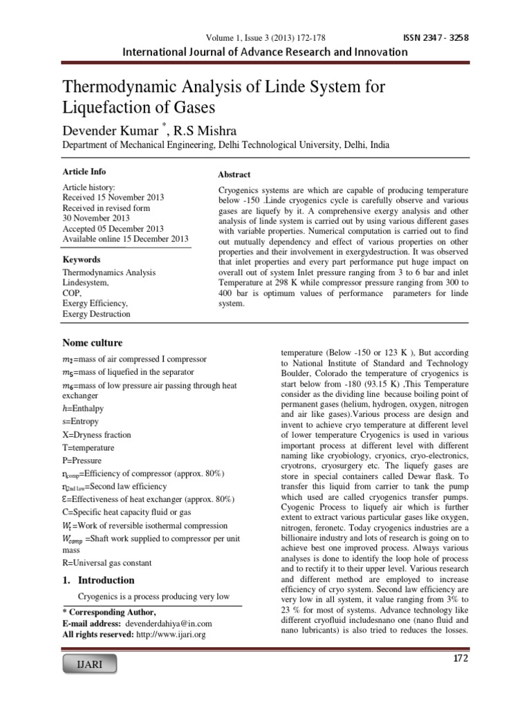 Thermodynamic Analysis of Linde System For Liquefaction of Gases | PDF ...
