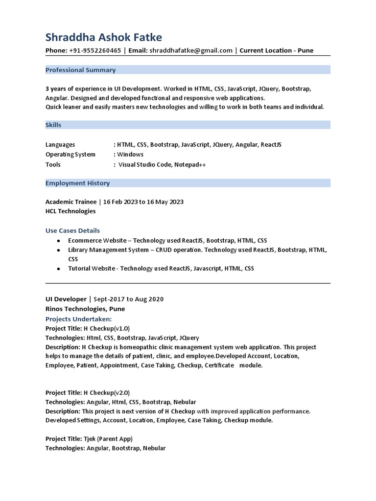 Resume Shraddha Fatke | PDF | Software Development | World Wide Web